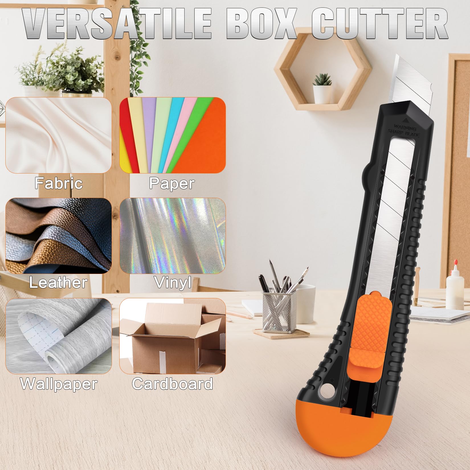 TIFICAL 4 Pack Box Cutter, Utility Knife, Box Cutter Retractable with 18mm Snap-Off Blade, Box Cutters for Paper, Plastic, Cardboard, Box Cutter Knife, Razor Knife, Utility Knife Retractable