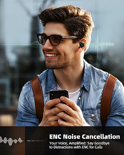 Skysay Wireless Earbuds ENC Noise Cancellation Bluetooth 5.3 Headphones Stereo Ear Buds with Digital Power Display, 100 Hrs Standby Time (Dark Black)