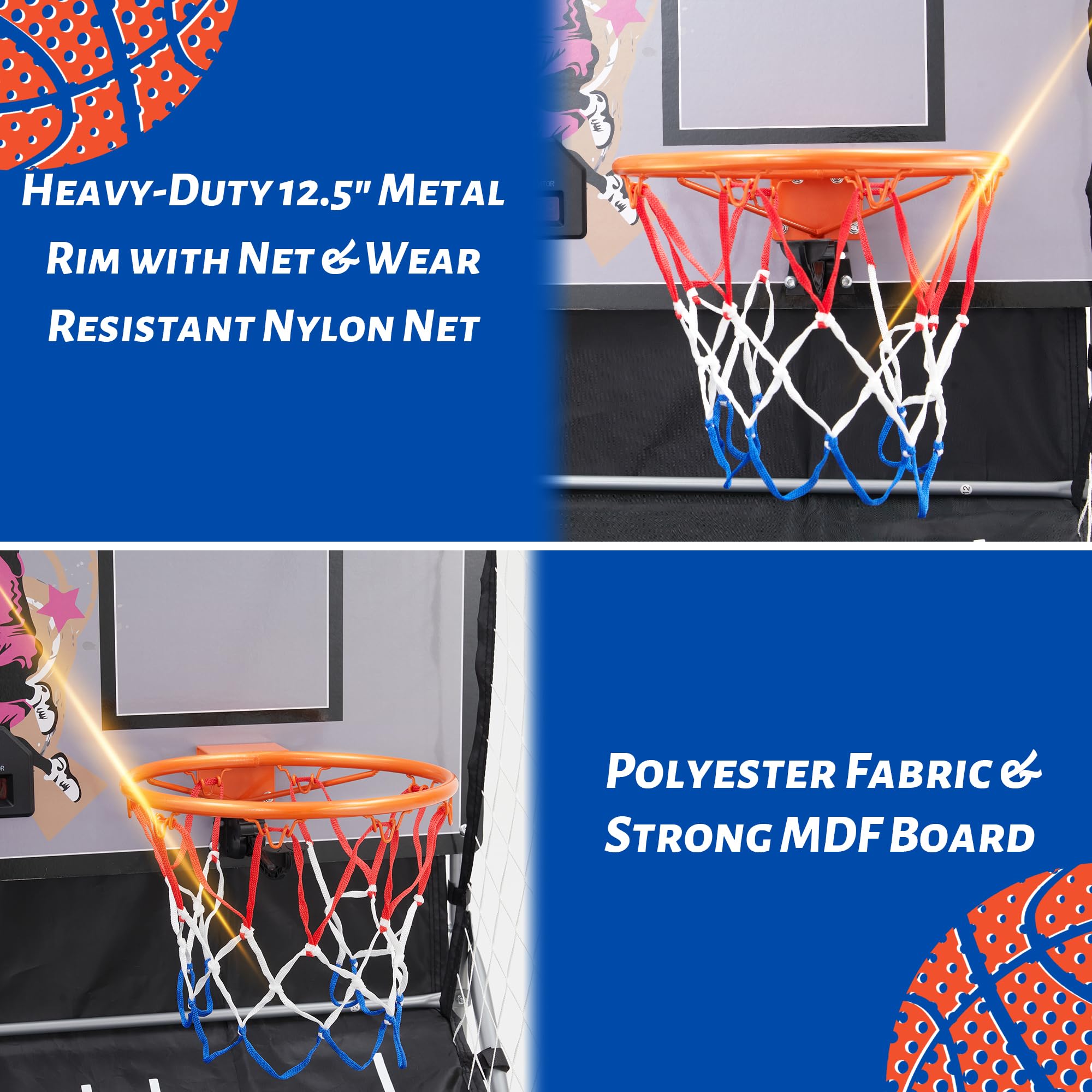 Outspurge Foldable Electronic Dual Basketball Arcade Game,Double Shot 2Player,8 Game Options w/4 Balls LED Scoring System & Indoor Basketball Game for Kids, Youth Adults