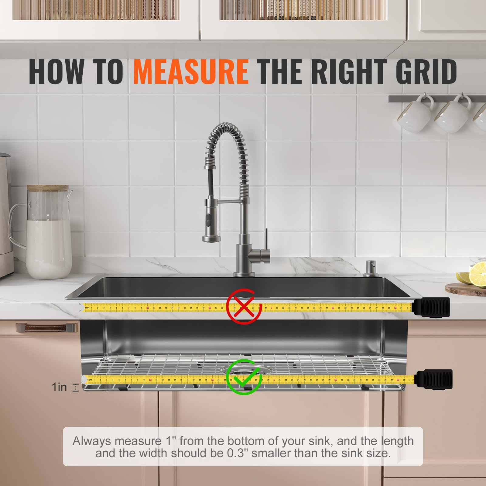 VEVOR Sink Protector Grid, 26"x14" Stainless Steel Sink Grates, Centered Drain Sink Grates with R90 Corner Radius, Large Sink Bottom Grids, Universal Bowl Rack Sink Accessory For Kitchen Sink, Silver