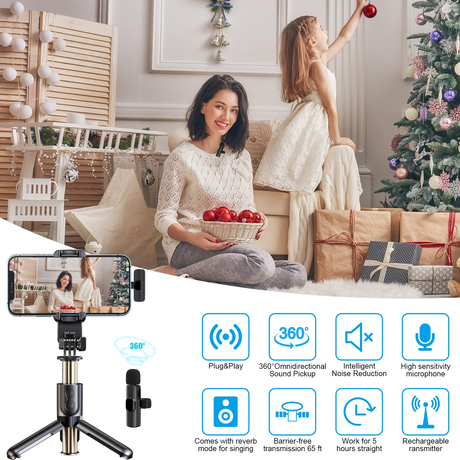 Mceriby Professional Wireless Lapel Microphones for iPhone iPad, Wireless Lavalier Microphone for Recording, Interview, Live Streaming, Singing, Vlog, TikTok, YouTube, Podcast