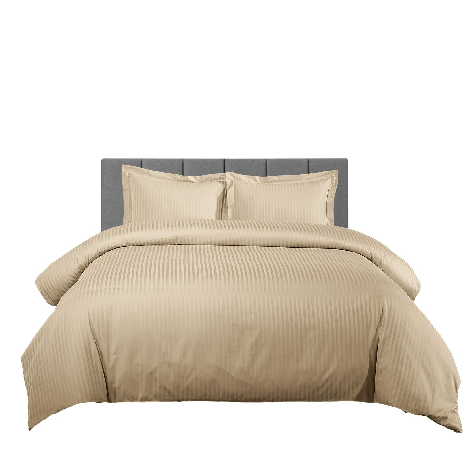 WegaLinen Beige Stripe Duvet Cover Oversized King (116'' x 98'') All Season Cotton 1 Piece Set 600 TC Cotton