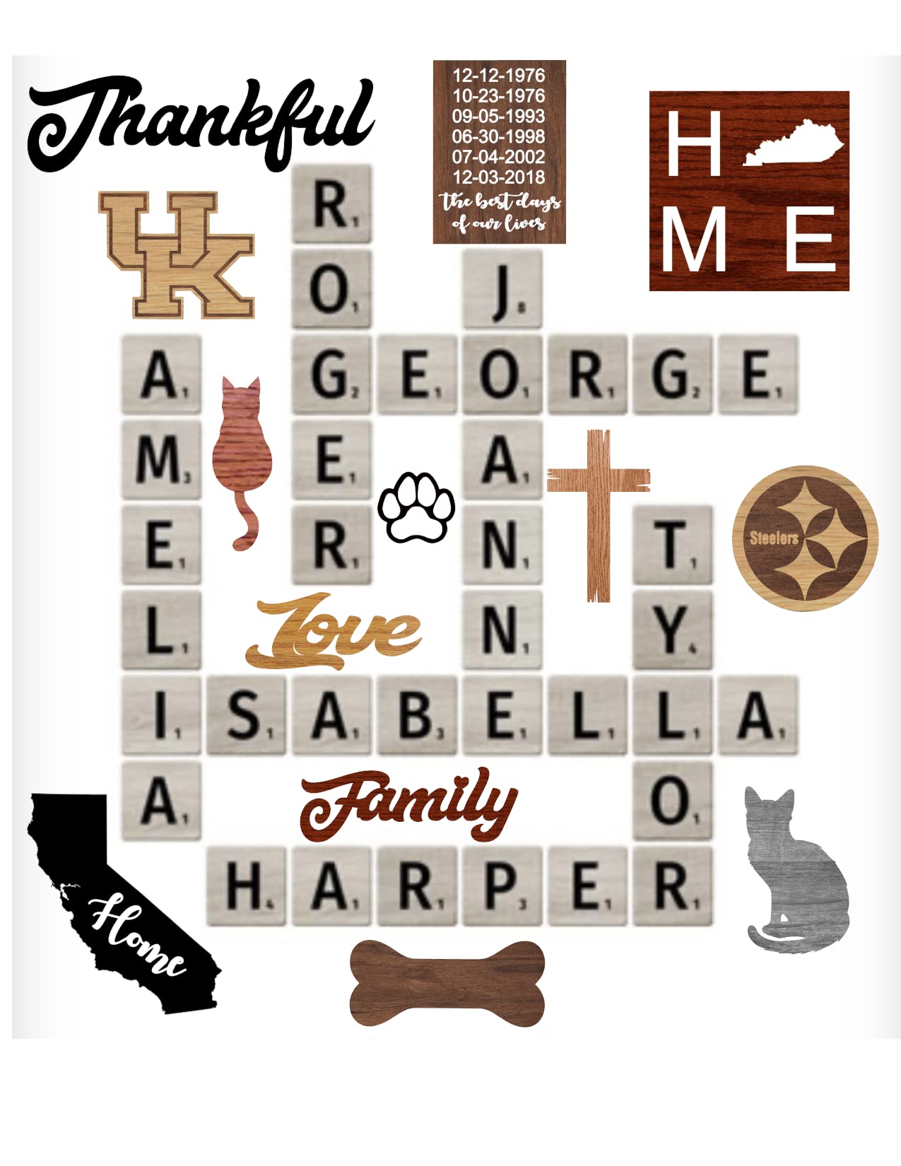Scrabble 4 x 4 Tiles, Wooden Wall Ready to Hang Tiles, Wall Decor, Farmhouse Style, Scrabble Pieces, Personalized Sign, Wooden Letters
