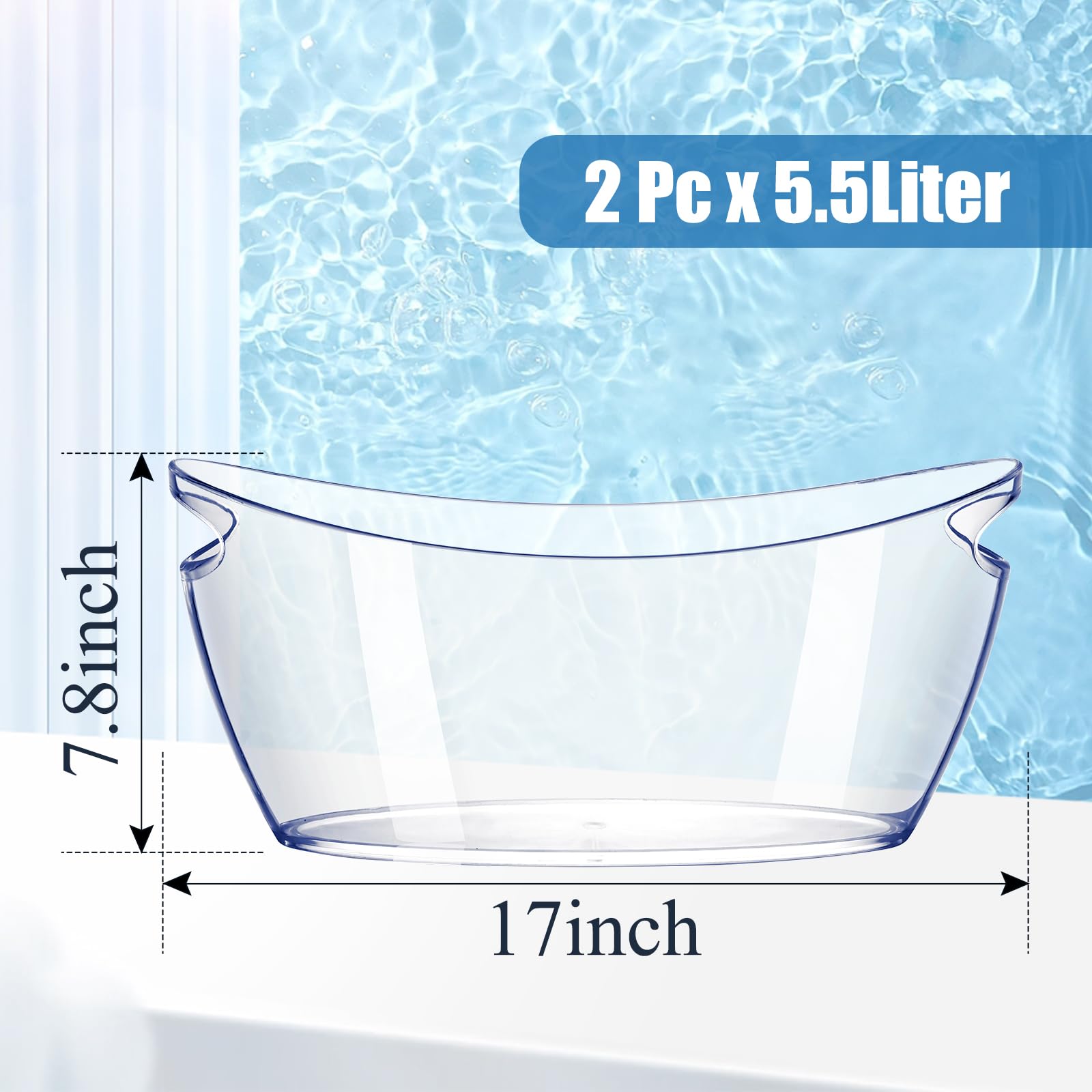 Ice Bucket 2 PCS,Acrylic Ice Buckets for Parties, Mimosa Bar Supplies Beverage Tub and Scoops for Champagne Beer Sparkling Wine Cocktails(5.5L)Extra Large Model (Clear)