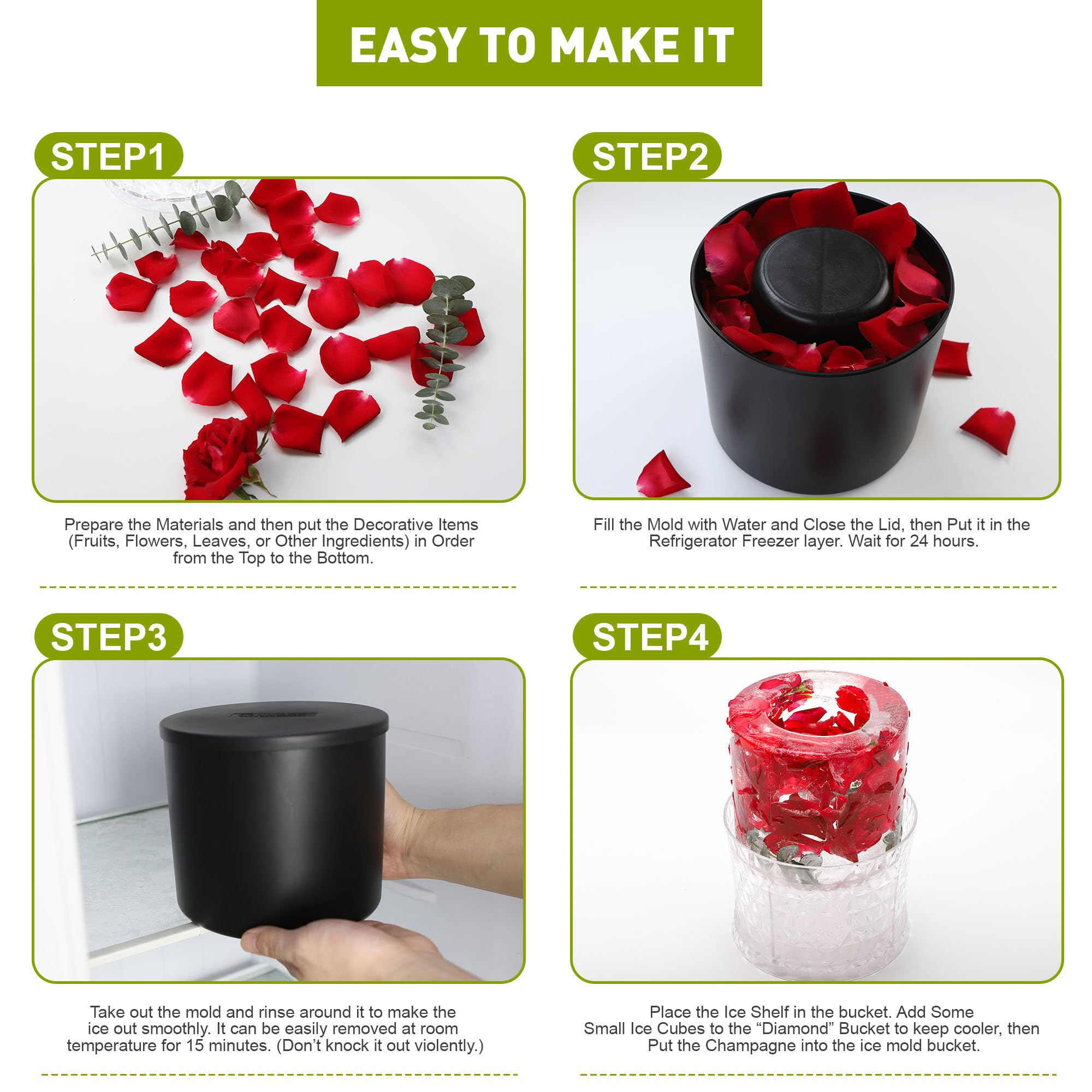 Ice Bucket Mold,Wine Bottle Chiller Ice Molds for Champagne Cocktails,Beer,Fruit Juices Ice Mold/Flowers DIY Decorations Holiday Bar Any Celebration and Party