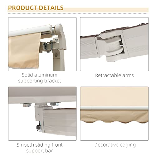 Outsunny 10' x 8' Manual Retractable Awning Sun Shade Shelter for Patio Deck Yard with UV Protection and Easy Crank Opening, Beige