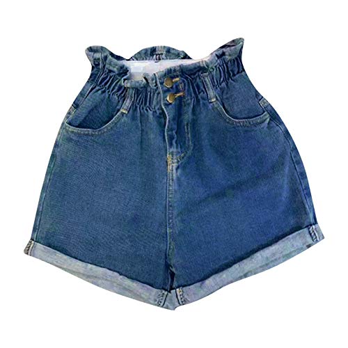 Sdeycui Women High Waist Bud Elastic Waist Wide Legging Solid Jeans Shorts(Dark Blue, XXL)