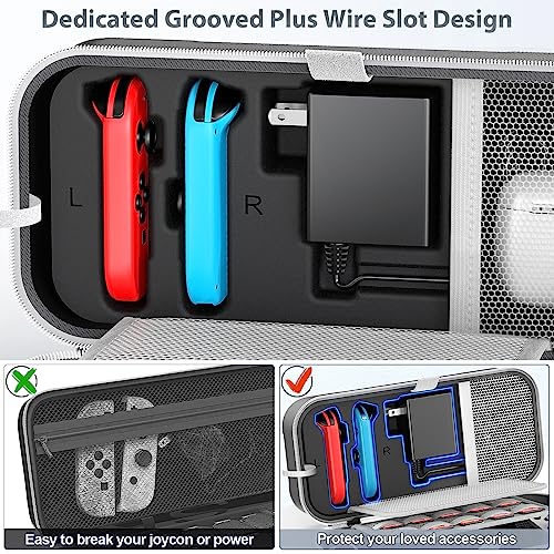 Switch OLED Case Fit for Joy-con And Charger, Portable Switch Travel Carry Case Compatible with Nintendo Switch & Switch OLED, Hard Shell Switch Carrying Case for Switch Accessories with 20 Game Card