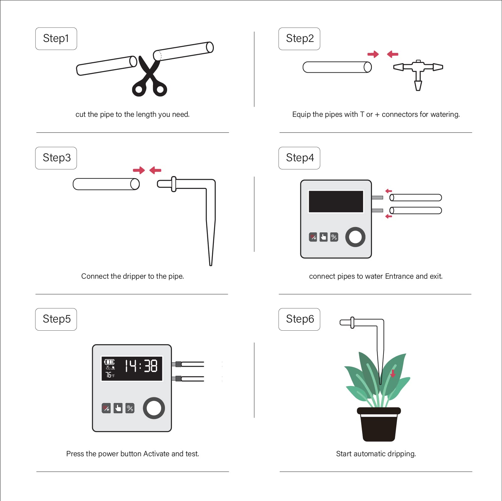 REKTON Automatic Drip Irrigation Kit,Houseplants DIY Micro Self Watering System with 30Day Digital Programmable Water Timer 5V USB Power Operation for Indoor Potted Plants Vacation Plant Watering
