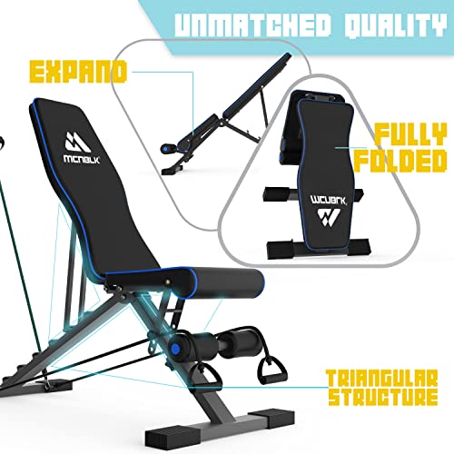 MCNBLK Adjustable Weight Bench,2023 new upgrade to 660lb (300KG), Folding Weight Bench with Resistance Bands, Workout Bench Home Gym, Full Body Workout