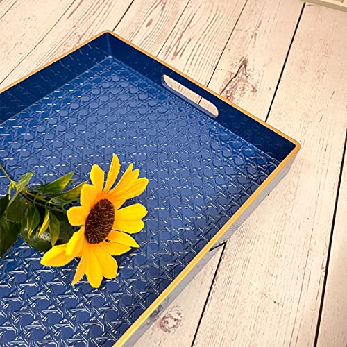Umisriro Navy Blue Serving Tray with Handles, Plastic Decorative Tray for Ottoman, Coffee Table, Living Room, Kitchen 15.7βx10.2β