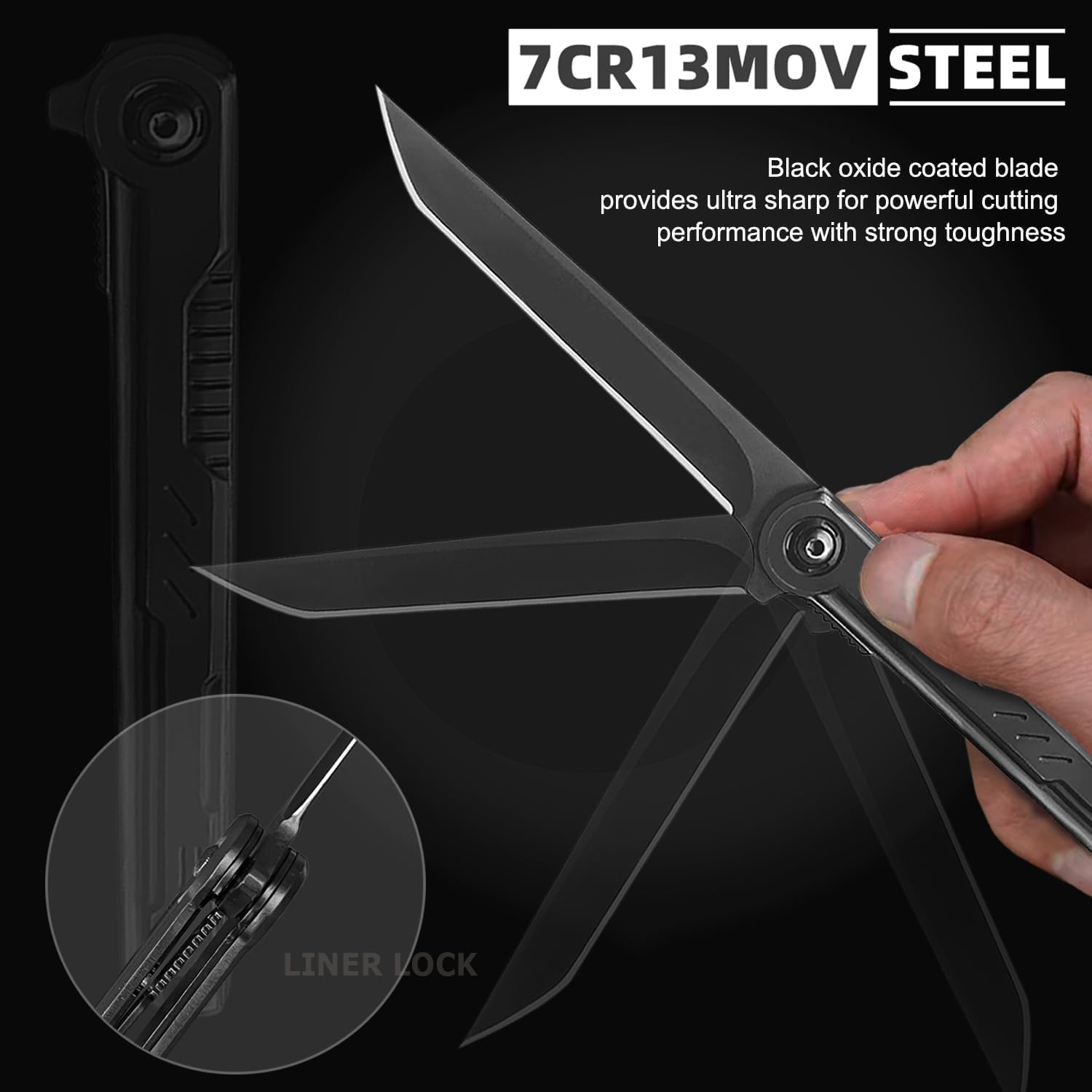 WFJ Folding Pocket Knife for Men with Clip, EDC Knives with Tanto Blade, Slim Gentleman's Knife for Outdoor Camping Hiking, Foldable Box Cutter Black