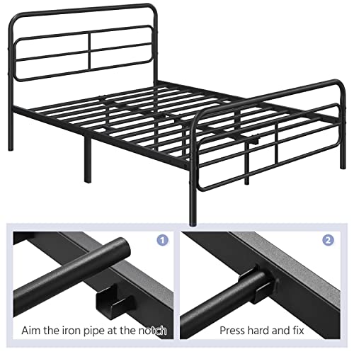 Topeakmart Full Bed Frames Metal Platform Bed with Modern Geometric Patterned Headboard, Easy Assemble, 13 Inch Underbed Storage, No Box Spring Needed, Black