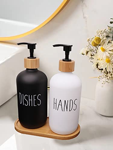 VICUKIE Dish Soap Dispenser, Contains Glass Hand Soap Dispenser and Dish Soap Dispenser, Kitchen Soap Dispenser Set, Matte Black and White, Farmhouse Kitchen Decor,Newly Updated (Black and White)