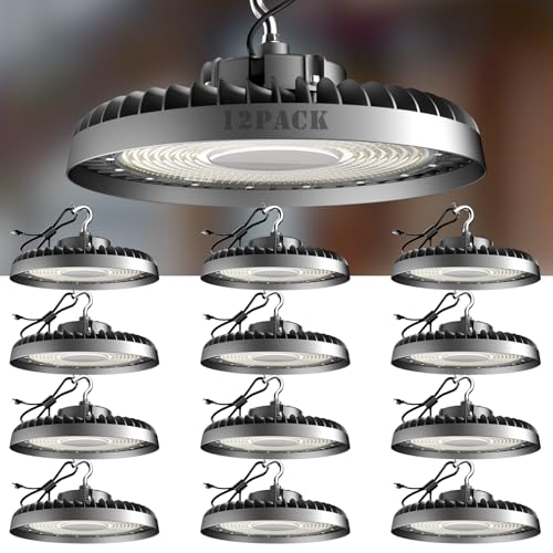 Upgrade 12Pack 200W LED High Bay Light AC100-277V 30000LM High Bay LED Light, 5000K UFO Lights for Commercial Bay Lighting (Coverage:55~75ft at Height:25~35FT)