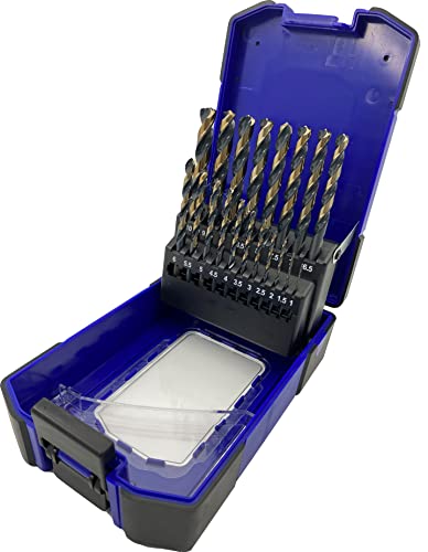 NordWolf 19-Piece Metric HSS M2 Fully Ground Twist Jobber Drill Bit Set, Multi-Drilling Edges Double Flute Tri-Flatted Shank Black Gold Finishing in Heavy Duty Injection Plastic Box, Sizes 1mm to 10mm