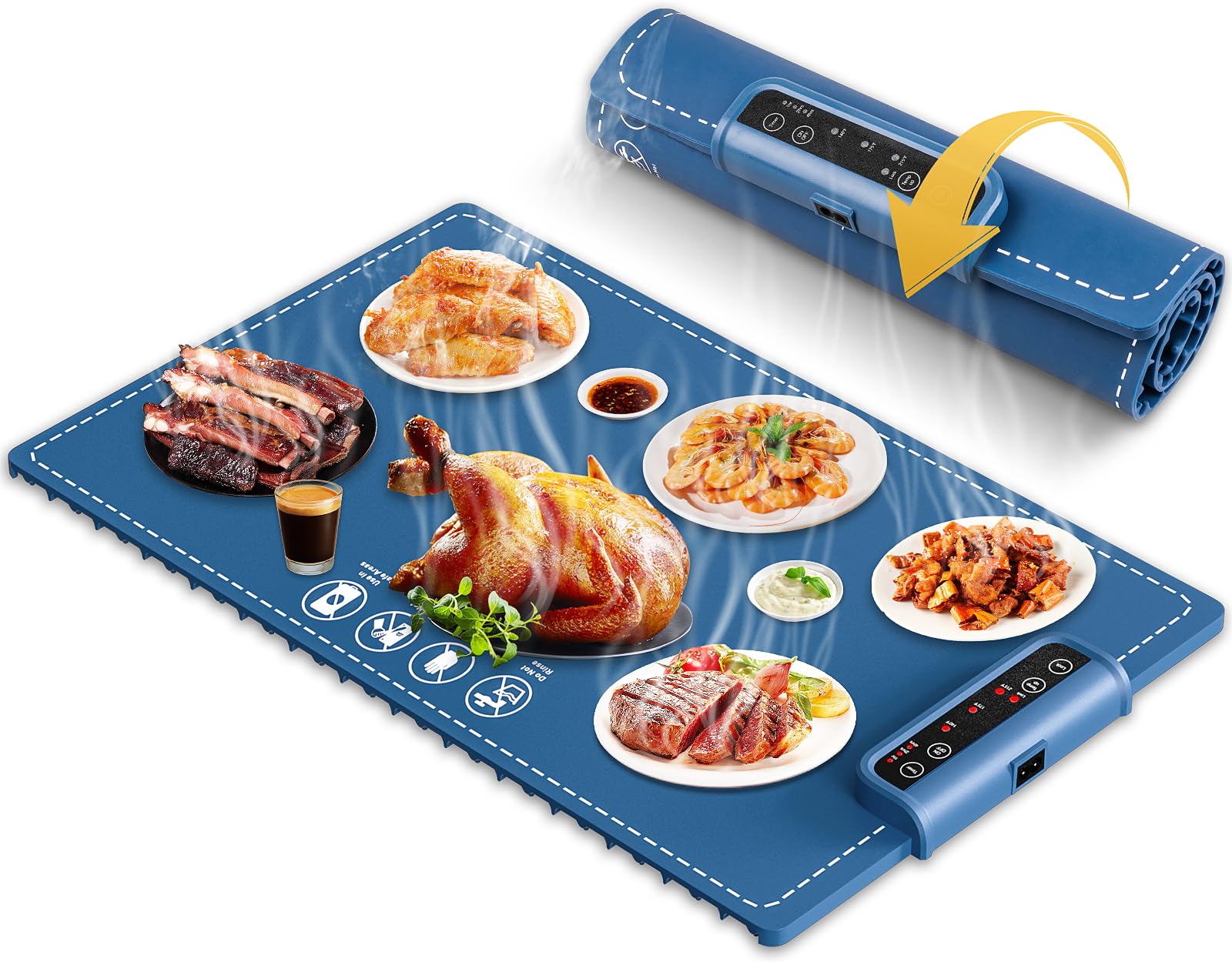 Upgrade Electric Warming Tray - Portable Warming Tray with Full Surface Heating, 3 Temperature Settings, Timer & Safety Lock,Versatile Heating Mat for Food, Food Warmer Mat for Parties & Everyday Use
