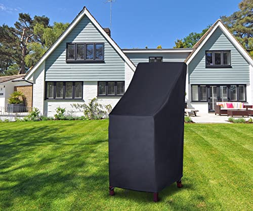 MAVINCHER Patio Chair Covers, High Back Outdoor Chair Covers Waterproof, 600D Heavy Duty Lawn Outside Barstool Chair Covers,Fits for 4-6 Stackable Dining Chairs,27"W x 27"D x 49"H, 1 Pack