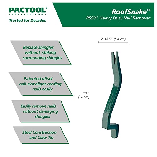 PacTool RS501 Roof Snake Tool - Shingle Pry Bar - Heavy Duty Nail Remover Tool - Roof Shingle Remover - Professional Roofing Tools