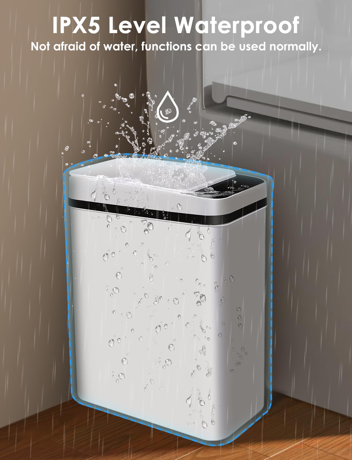 Tameler Automatic Bathroom Trash Cans with Lids - Touchless Motion Sensor, 2.5 Gallon + 4 Gallon, White, Plastic