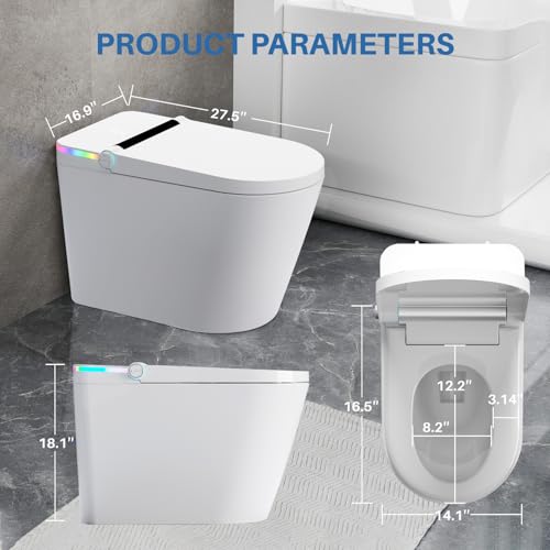 Upgrade Smart Bidet Toilet with Heated Water,Adjustable Washing Settings,LED-light, Air Dryer, One Piece Bidet-Toilet with Remote Control,Auto Open Cover