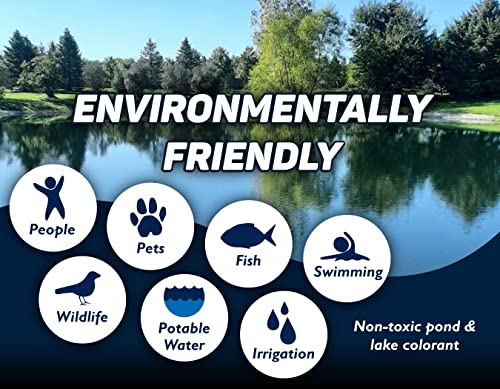 Sapphire Blue Lake & Pond Colorant - 1 Gallon - Deep Dark Blue Color Treats up to 1 Acre - Combination of Crystal Blue & Blackout Pond Dye- Environmentally Friendly Pond Dye