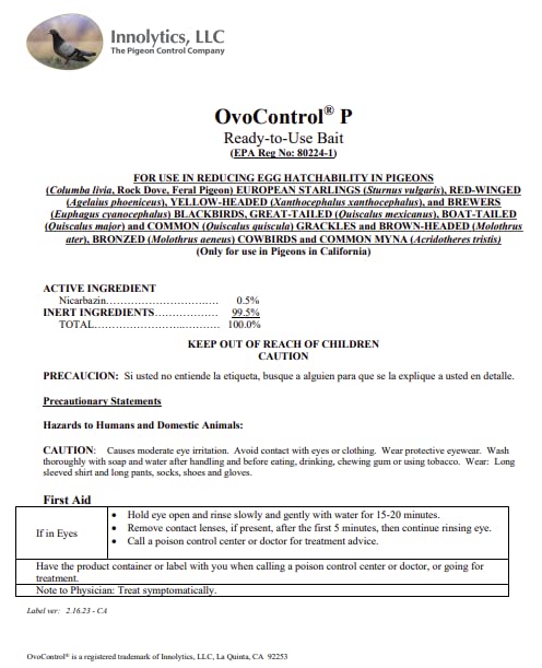 OVOCONTROL - Bird Pest Population and Birth Control Bait for Pigeons (30 lbs)
