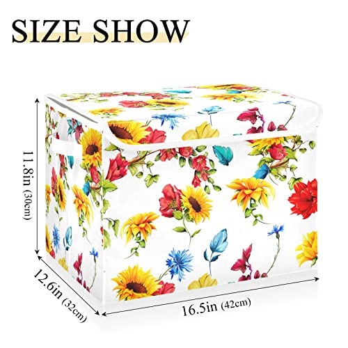 Sunflowers Pomegranate Storage Bins with Lids for Organizing Lidded Home Storage Bins with Handles Oxford Cloth Storage Cube Box for Bed Room