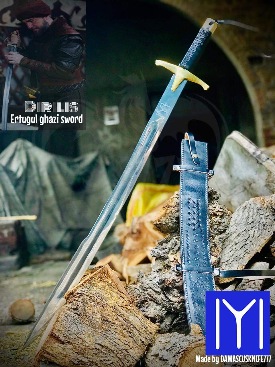 NoonKnives:Ertugrul Series (ErtugrulSword) custom made totally, carbon steel balde handle leather strip