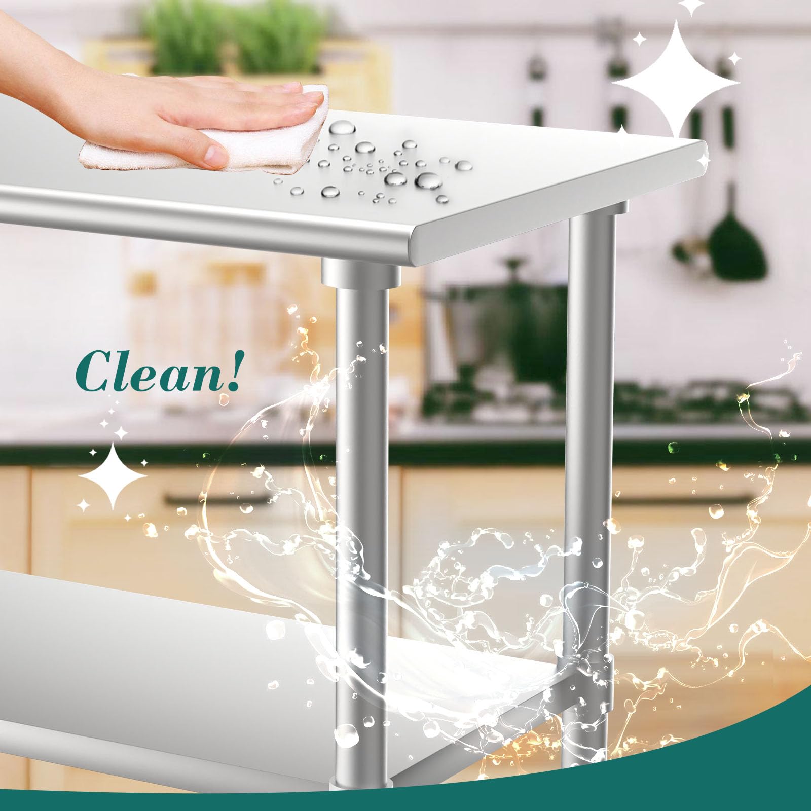 YBLFDY 24x30 Stainless Steel Table with Wheels and Adjustable Feet for Home Kitchen NSF Stainless Steel Prep Table,Metal Table with Undershelf for Garden