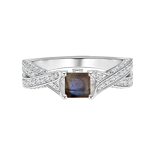 MOONEYE 5MM Square Cut Labradorite Gemstone โ9K White Gold Crossover Engagement Ring