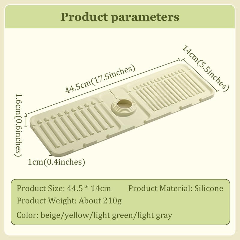 Upgraded Faucet Mat for Kitchen Sink, 2024 New Kitchen Sink Splash Guard Silicone Draining Mat Dish Soap Sponge Holder Tray for Kitchen Bathroom Sink (Grey, 17.5" x 5.5")