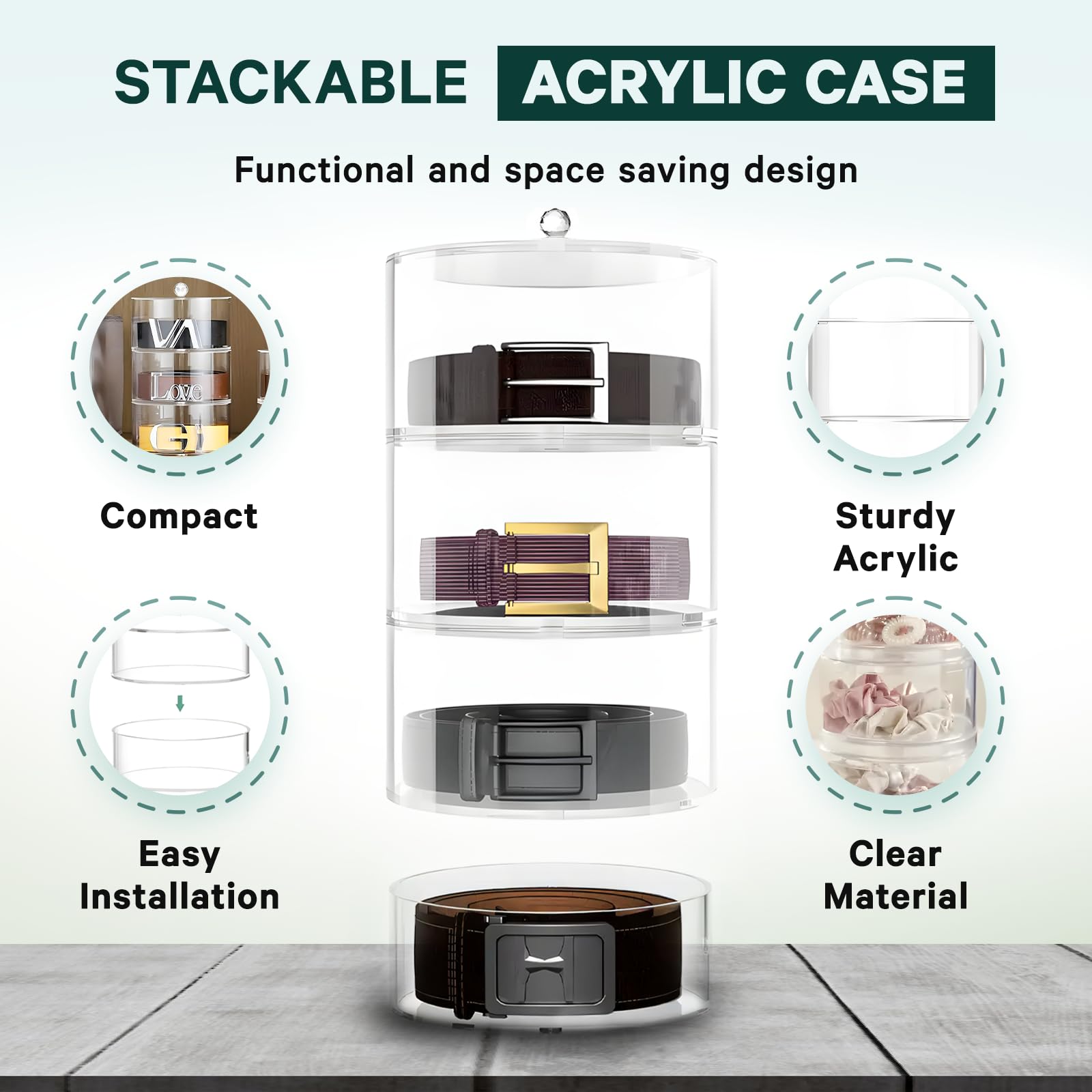 STUDIOMYO Acrylic 5-Layer Organizer & Display Case for Belts, Jewelry, Kitchen, and Closet Accessories - Transparent Storage for Watches, Rings, and Cosmetics