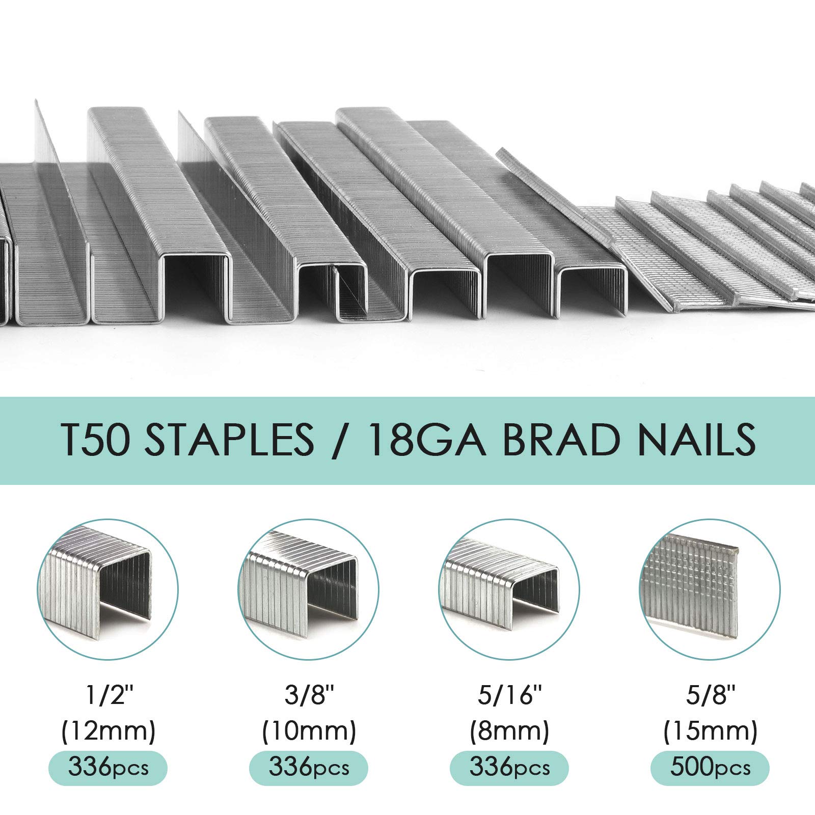 NEU MASTER Staple Gun with Contact Safety and Power Adjustable Knob(336pcs Staples and 200pcs Nails Included)and Premium Quality Standard T50 Staples and 18GA Brad Nails, 1508-Count