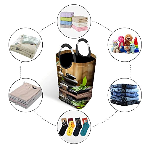 Wondertify Zen Laundry Hamper Basalt Stones Spa Oil Wood Green Bamboo Black Pebble Clothes Basket With Easy Carry Handles For Clothes Organizer Toys Storage