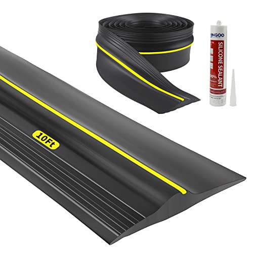 Universal Garage Door Bottom Threshold Seal Rubber Strip with Adhesives, DIY Weatherproof Weather Stripping Replacement (10FT, Black)