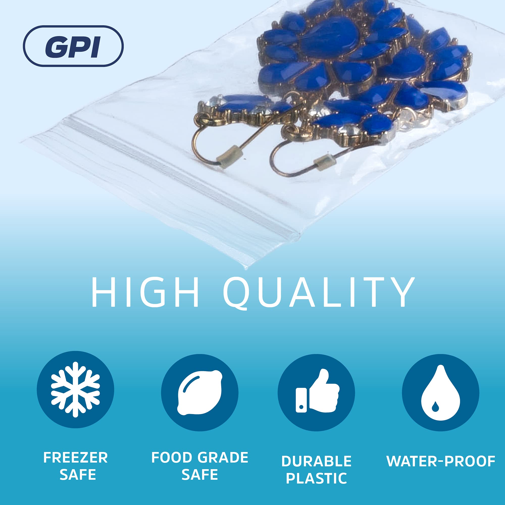 GPI Clear Plastic Reclosable ZIP Poly Bags, Case of 500, 2-mil Thick, 2 Inch x 3 Inch, For Travel, Storage, Shipping