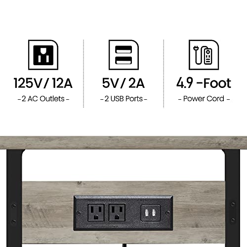 TUTOTAK C Shaped End Table with Charging Station, Tv Tray Table with 2 USB Ports and Outlets, Couch Table, Snack Table, Sofa Side Table for Small Spaces, Living Room, Bedroom TB01BG044
