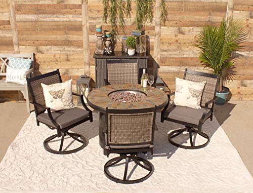 Pebble Lane LIving 42" Natural Slate and Copper Top Outdoor Propane Gas Fire Pit Table: Powder-Coated Black Frame