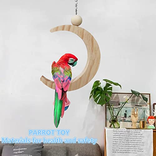 Parakeet Wood Swing Moon Shaped Hanging Ring Bird Branch Chew Parrot Toys (Small)