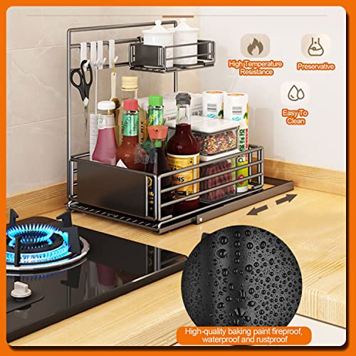 Under Sink Organizer and Storage, Under Sliding Cabinet Basket Organizer 2-Tire Under Kitchen Bathroom Sink Storage, Multi-Purpose Under Sink Shelf Organizer Black,White