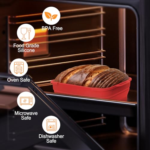Silicone Bread Loaf Pan, 2 Pack Loaf Pans for Baking Bread, Non-Stick Silicone Baking Mold Easy Release for Homemade Breads, Cakes, Quiche Omelets, Meatloaf, etc. -8.2β X 3.3β X 2.7β (Red+LBlue)