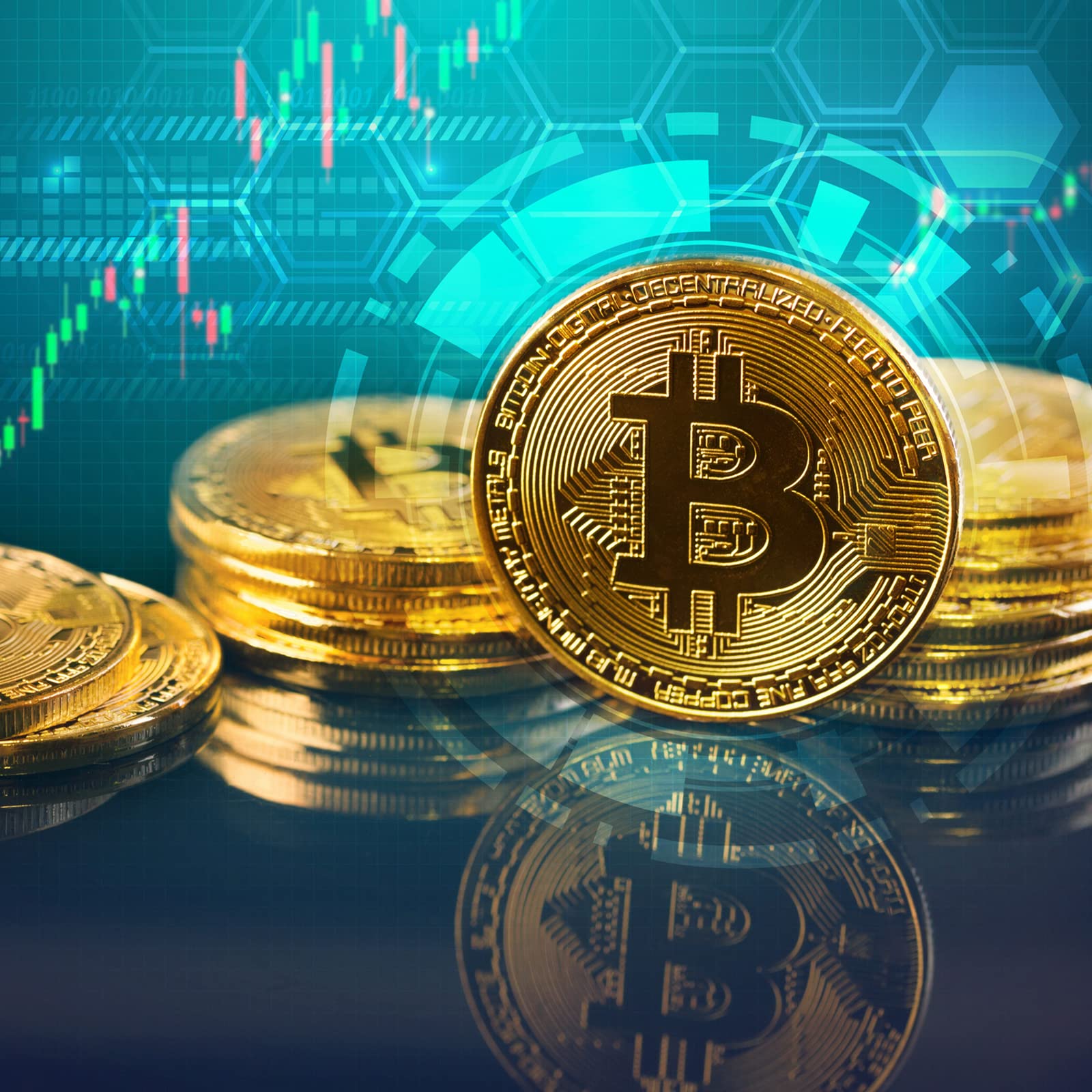Naturiway 5Pcs Bitcoin Coin, Bitcoin Commemorative Coin 24K Gold Plated, 3mm BTC Cryptocurrency, Collectible Coin with Protective Case, Blockchain Cryptocurrency, Home and Office Decoration