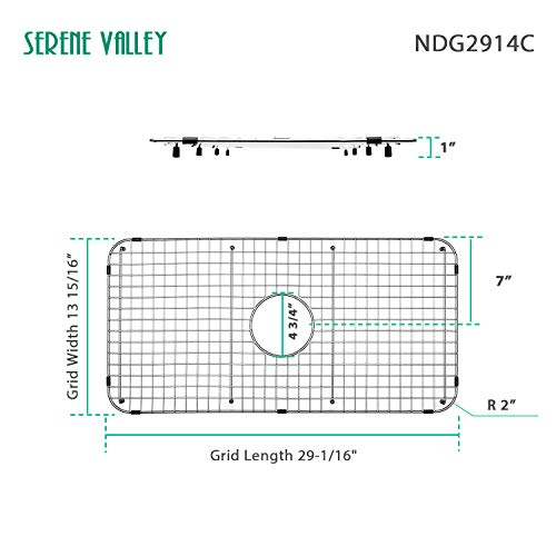 Serene Valley Sink Bottom Grid 29-1/16" X 13-15/16", Centered Drain with Corner Radius 2", NDG2914C