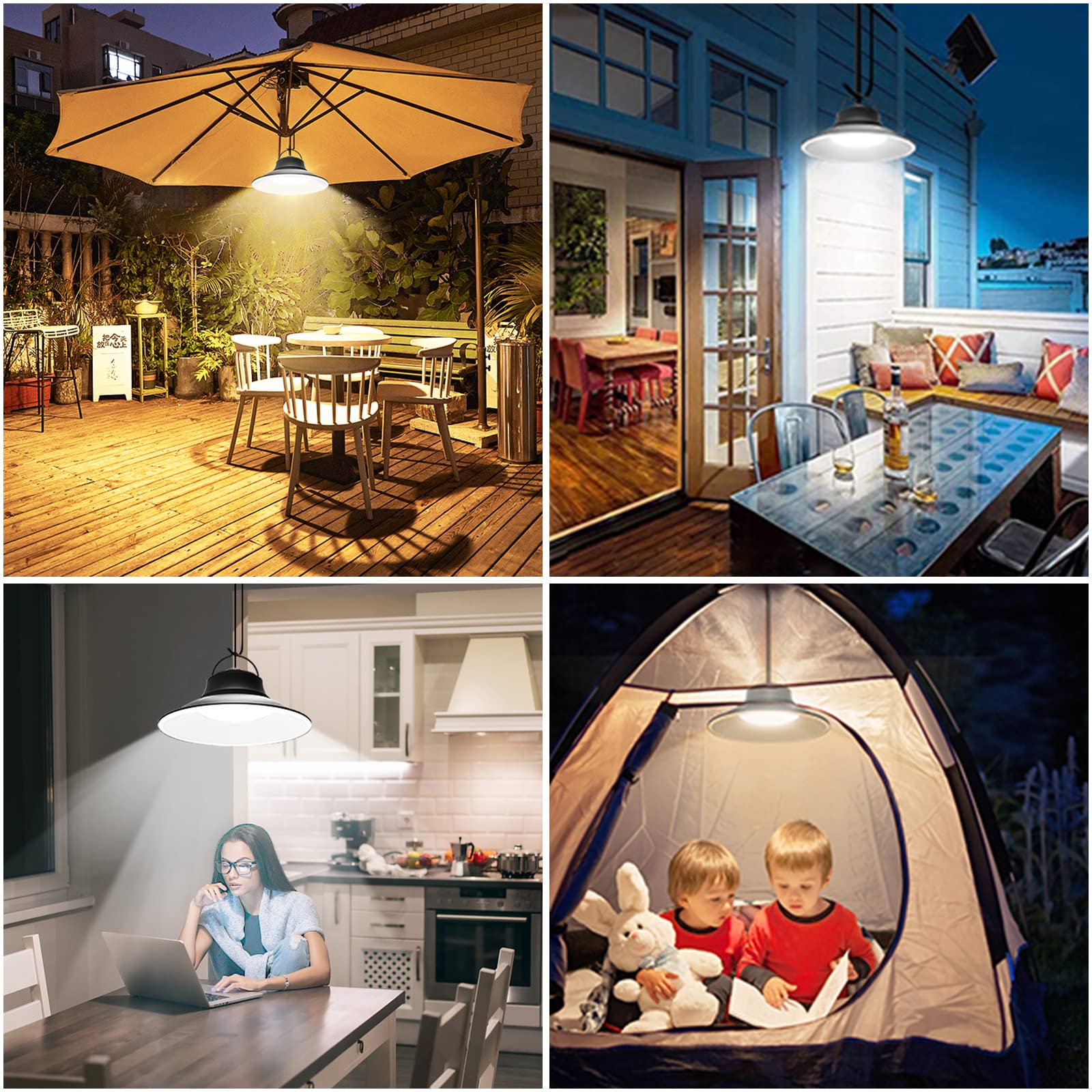 NIORSUN Solar Pendant Light, Upgraded Motion Sensor Light Outdoor Solar Lights Indoor Dimmable with Remote 3000K/4500K/6000K, 2x16.4ft Cable IP65 Waterproof for Shed, Barn, Gazebo, Patio(2 Pack)