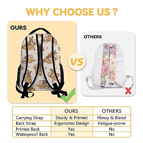 UNIKITTY Sloth Backpack for Girls Boys, 16 Inch Brown Backpacks for School, Cute, Large Capacity Bookbag for Kids Travel