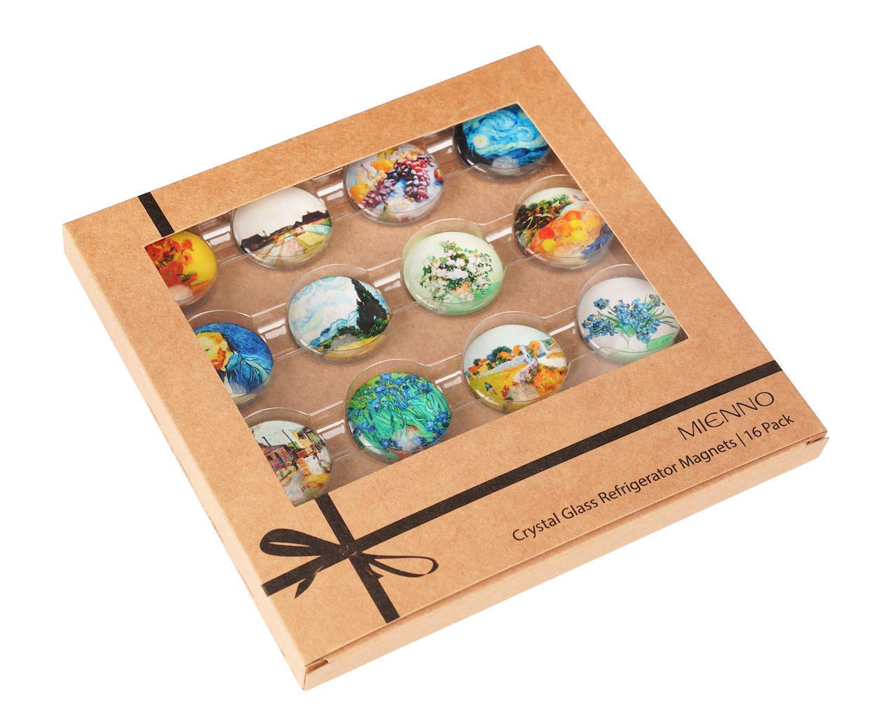 Mienno 16 Pack Van Gogh Refrigerator Magnets, Crystal Glass Magnets, Van Gogh Decorative Fridge Magnets, Homewarming Gift, Home Decoration Gift with Gift Packaging Box (Kraft Gift Box)