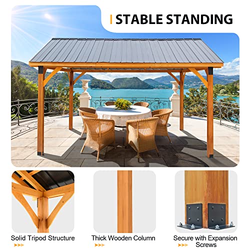 U-MAX Wooden Gazebo 14.5x11ft for Outdoor BBQ Grill and Relaxation, Sturdy Brown Permanent Pavilion for Patios, Gardens, and Lawns