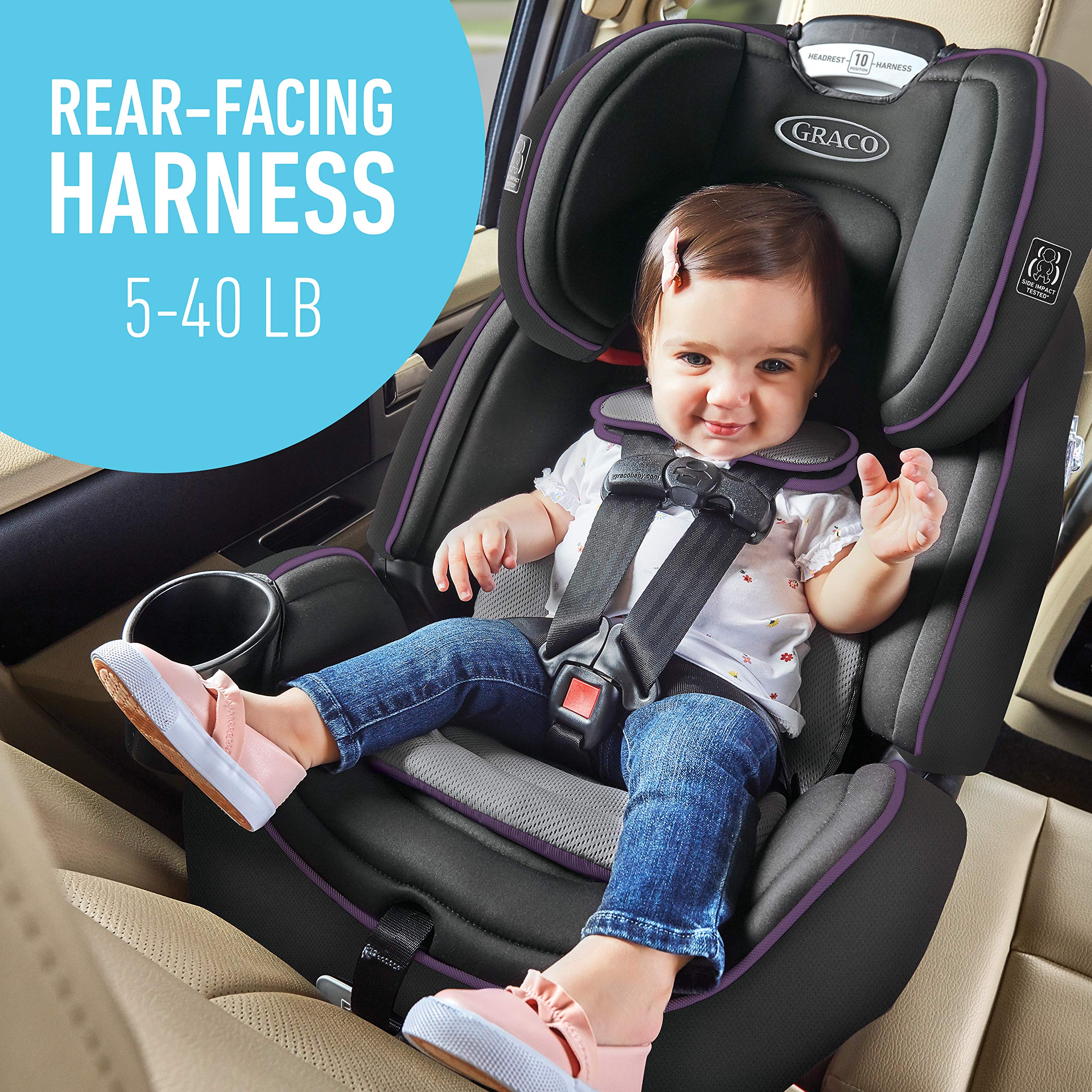 Graco Grows4Me 4 in 1 Car Seat, Infant to Toddler Car Seat with 4 Modes, Vega 1 Count (Pack of 1)