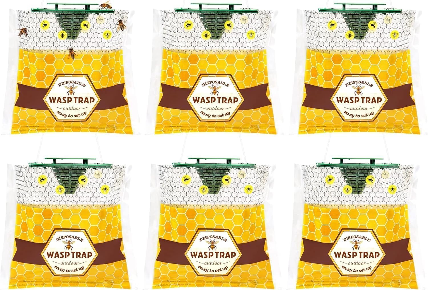 Stingmon 6 Pack Disposable Wasp Traps Outdoor Hanging Carpenter Bee Traps for Outside Yellow Jacket Trap Hornet Trap Bee Catcher Killer for Bug Flies Patio Garden